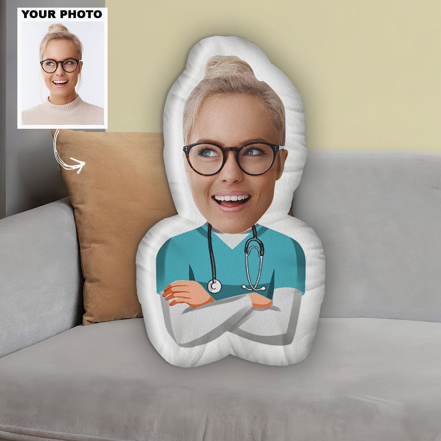 Nurse Custom Photo Face Cutout - Personalized Custom Shape Pillow - Nu ...