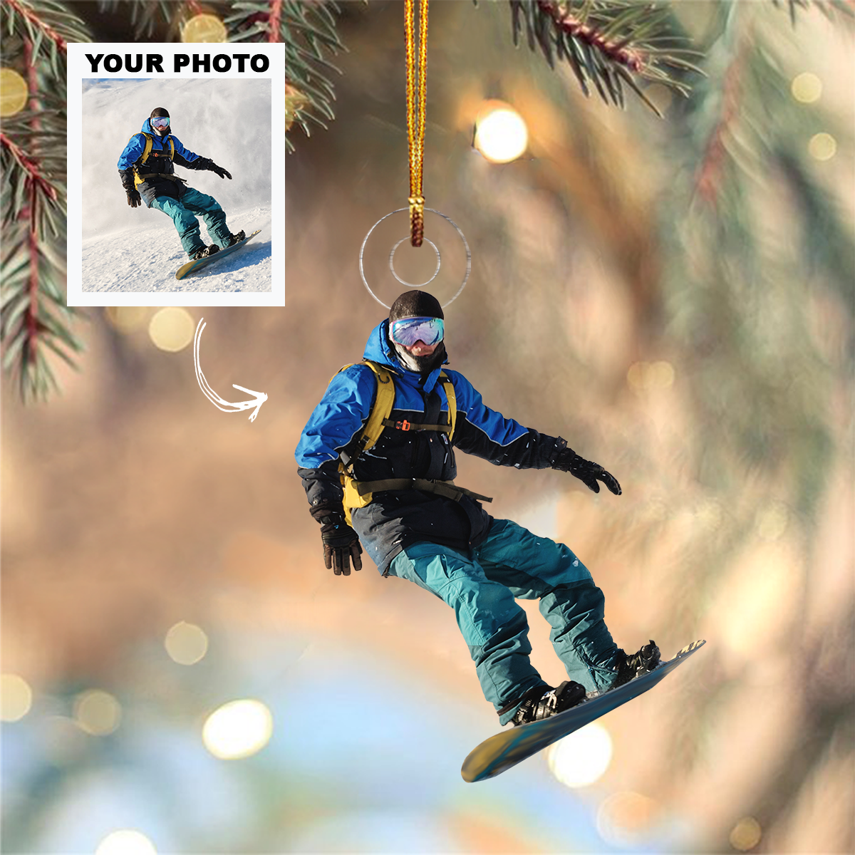 Snowboard Ornament - Personalized Photo Mica Ornament - Customized You ...