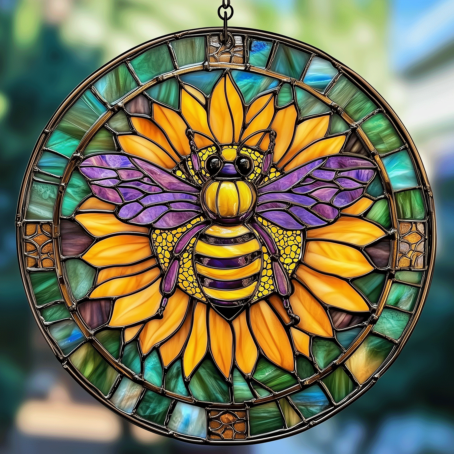 Sunflower Bee - Stained Glass Window Hanging Suncatcher NCU0TH024 – A ...