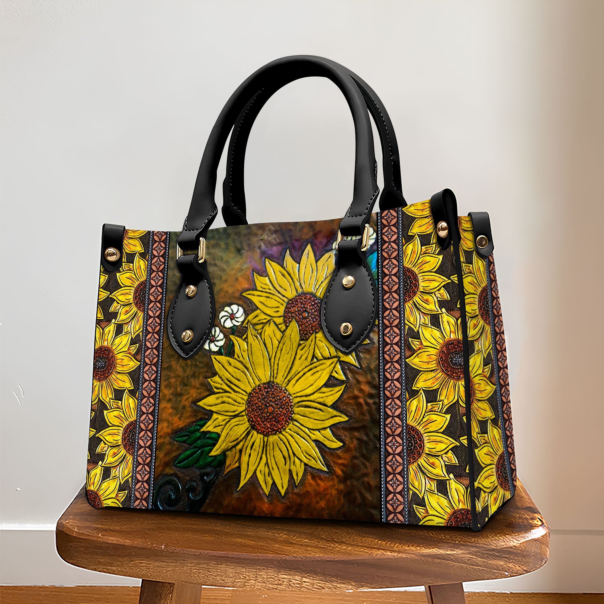Sun-Kissed Bloom, Aesthetic Sunflowers - Leather Bag – A Gift Customized