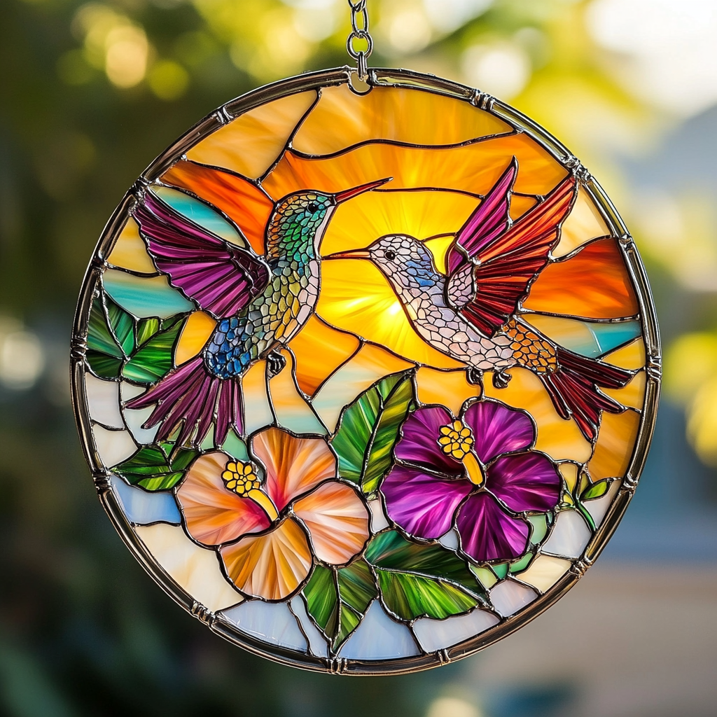 Sunset Hummingbirds - Stained Glass Window Hanging Suncatcher NCU0TH01 ...