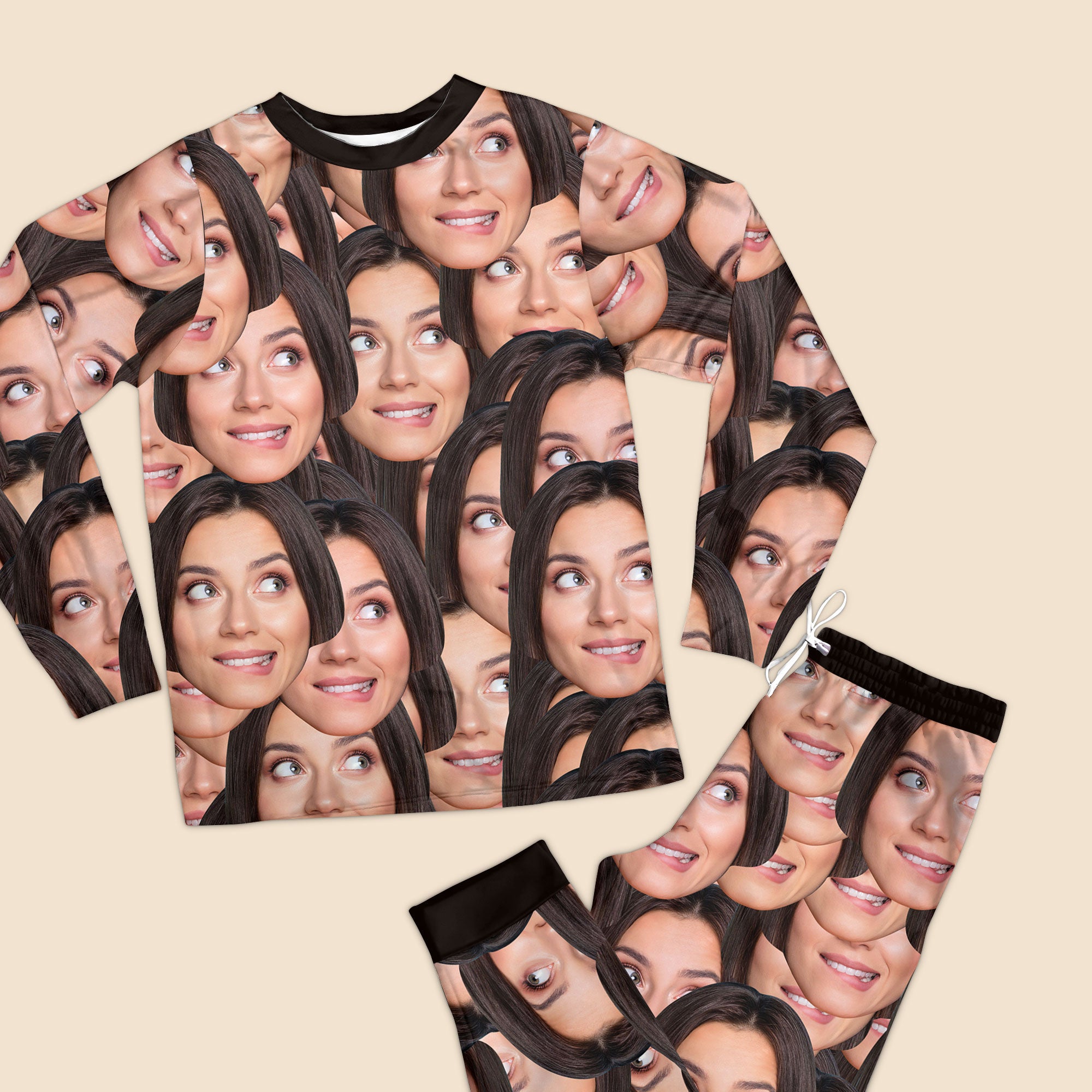 Face Cutout - Personalized Custom Raglan Pajama Set - Gift For Couple ...