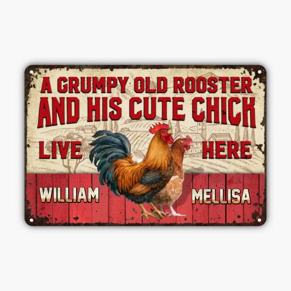 Personalized Metal Sign - Gift For Couple - A Grumpy Old Rooster And H ...